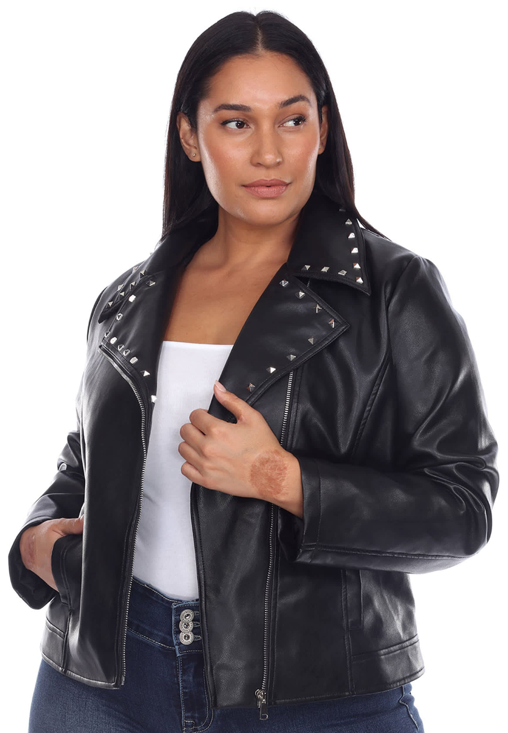 White Mark Women's Plus Size PU Faux Leather Jacket – Zulily