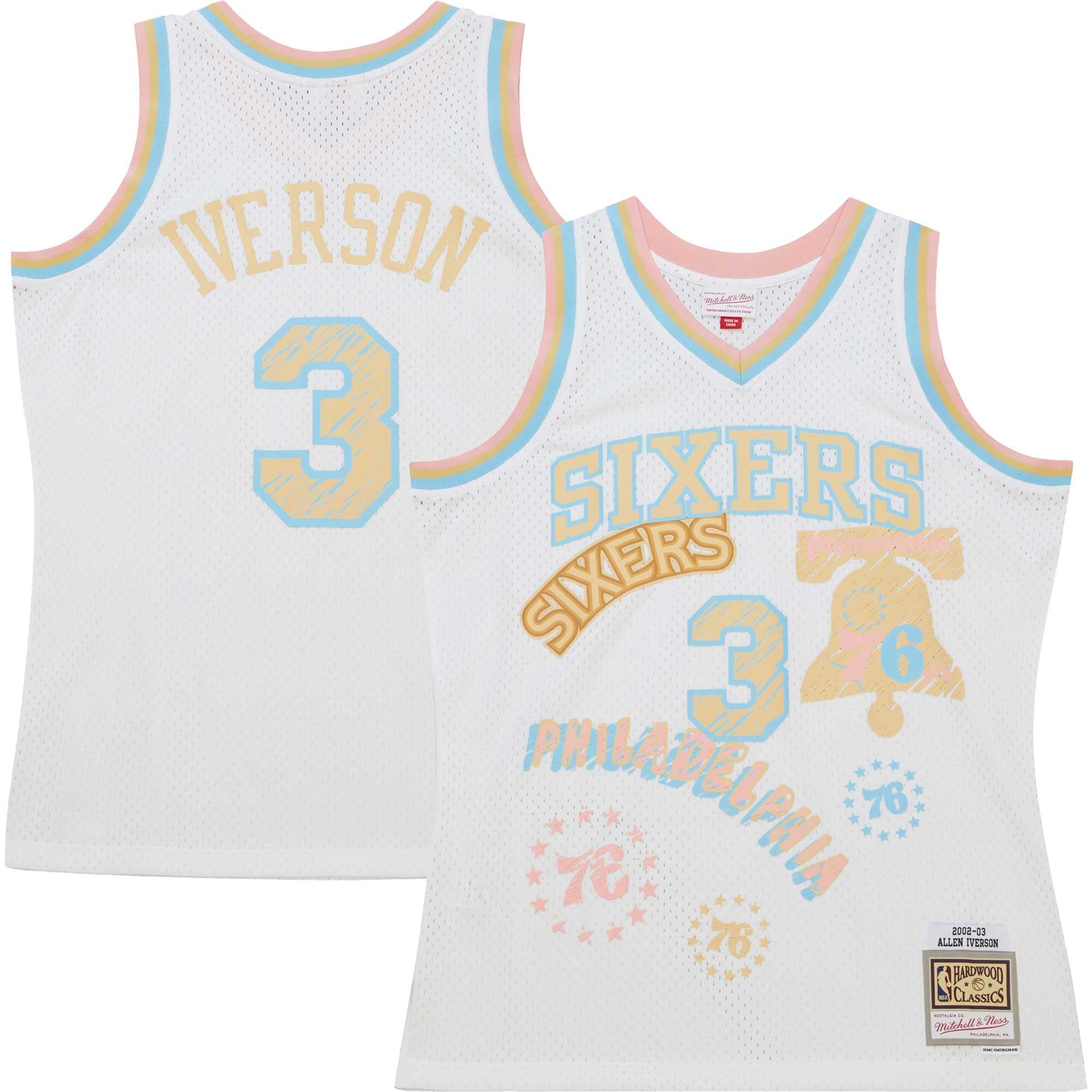 Men's Mitchell & Ness Sidewalk Sketch Swingman Jersey 76Ers 2002 Allen ...