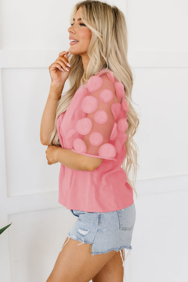 Aliza Applique Mesh Half Sleeve Blouse by Threaded Pear – Zulily