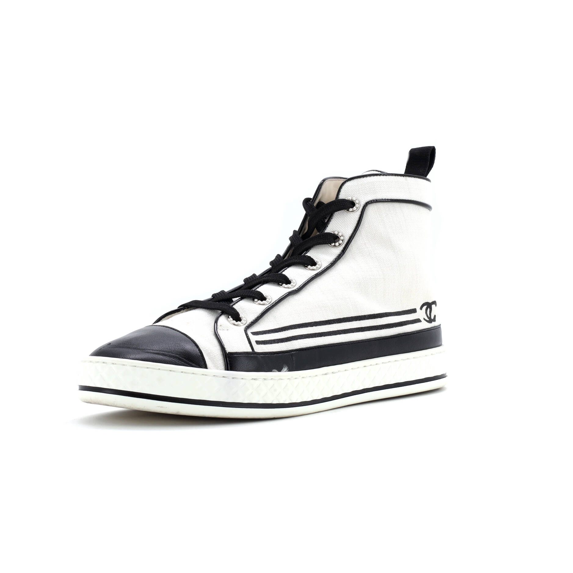 Pre-Loved Chanel Women's CC Cap Toe High-Top Sneakers Canvas and Leath ...
