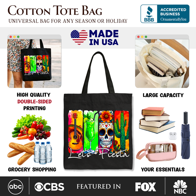 Cinco De Mayo Brushstroke Mexican Tote Bag, Let’s Fiesta Guitar Margar ...