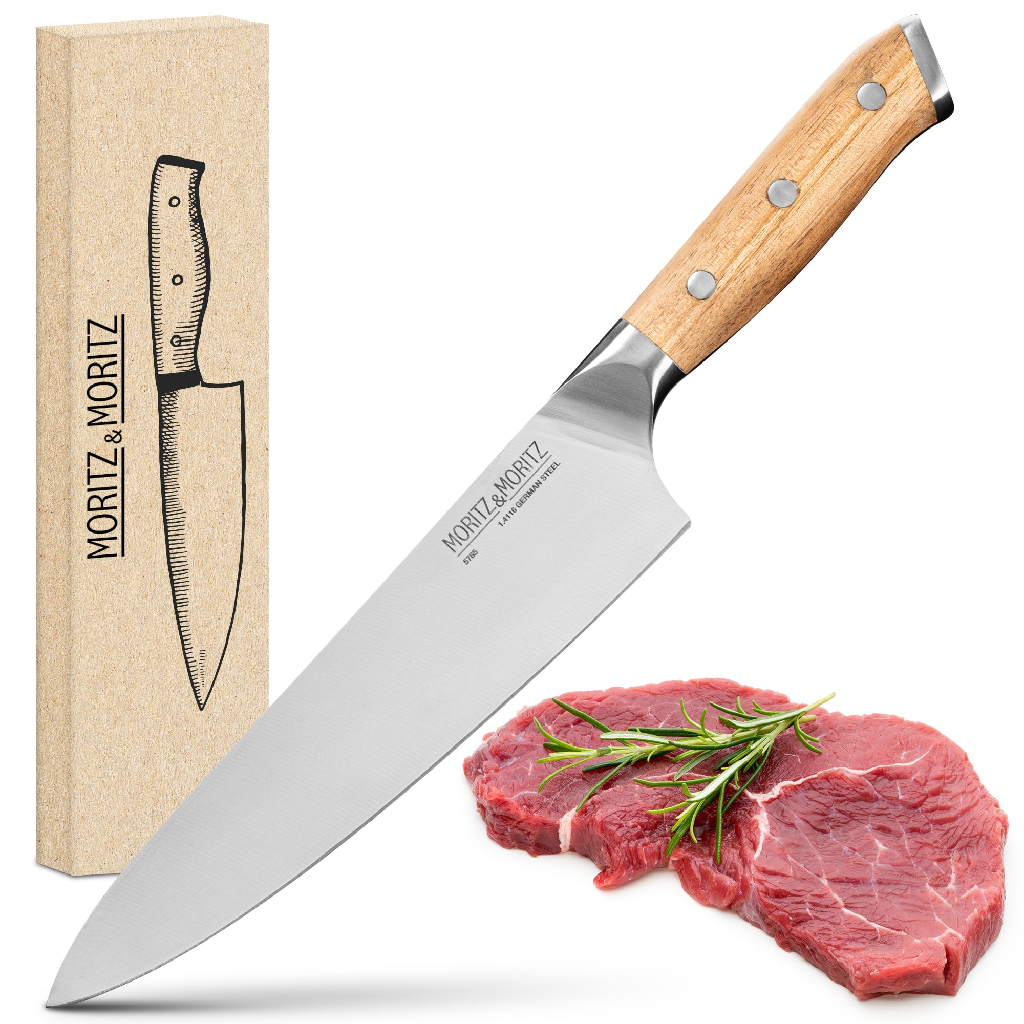 Moritz & Moritz German Steel 8" Chef’s Knife | Professional Sharp Mult ...