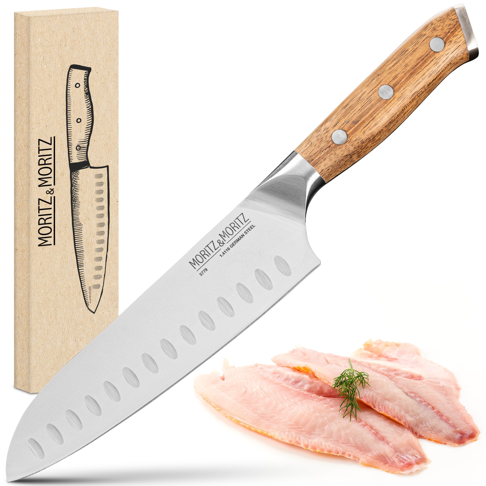 Moritz & Moritz German Steel 7" Santoku Knife | Professional Sharp Mul ...