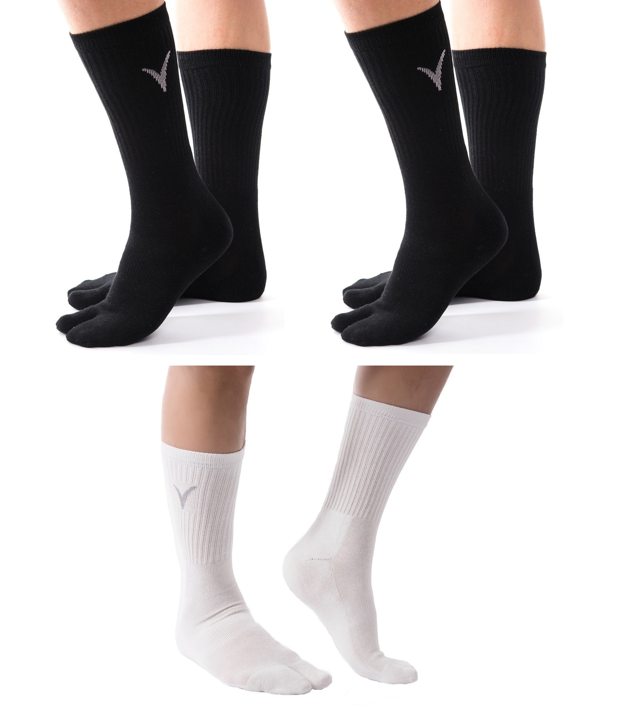 V-Toe Split-Toe Socks 3 Pairs V-Toe 2 Black, 1 White Flip-Flop Tabi Bi ...