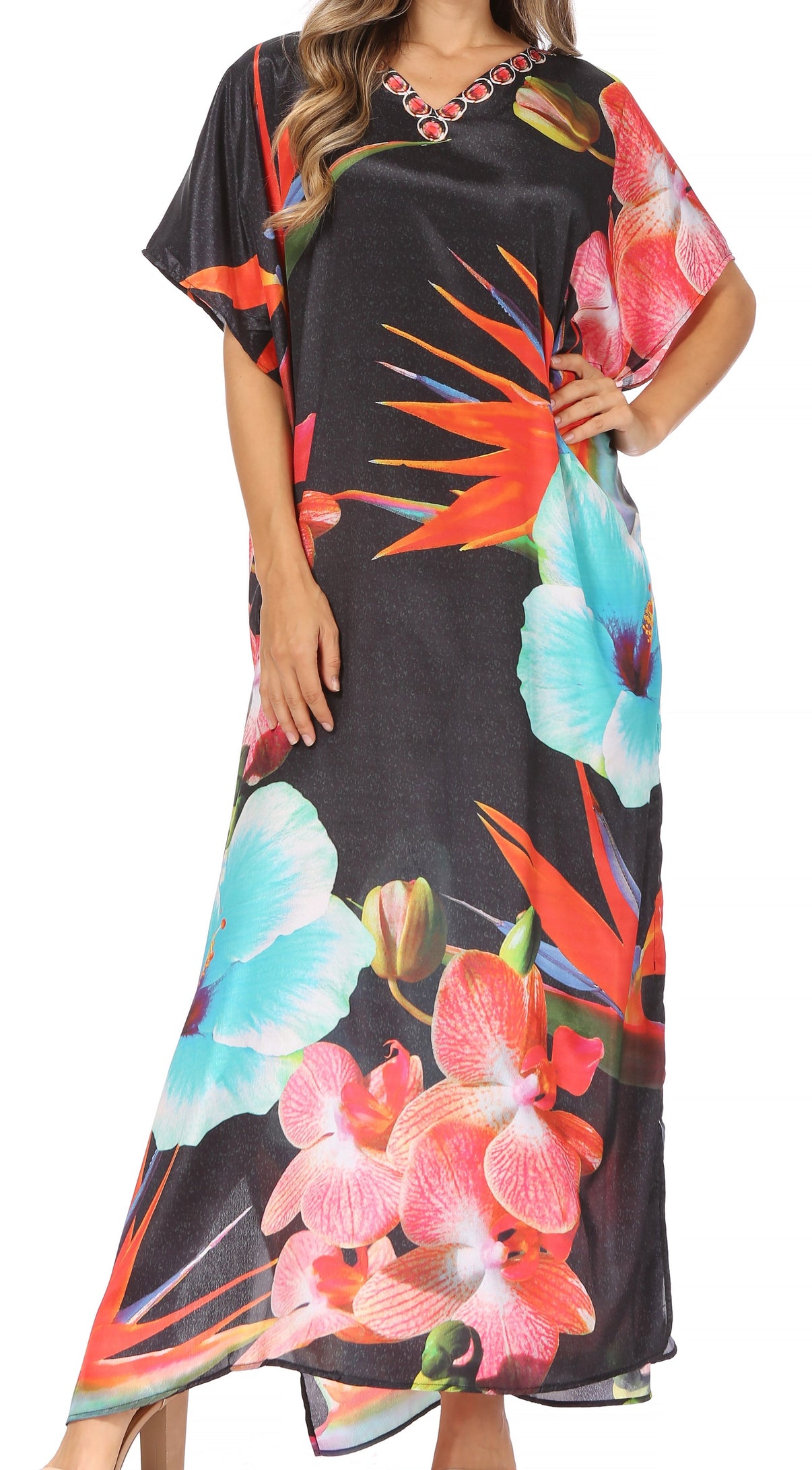 Sakkas Vicky Women's Casual Long Print Short Sleeve Petite Beach Maxi ...