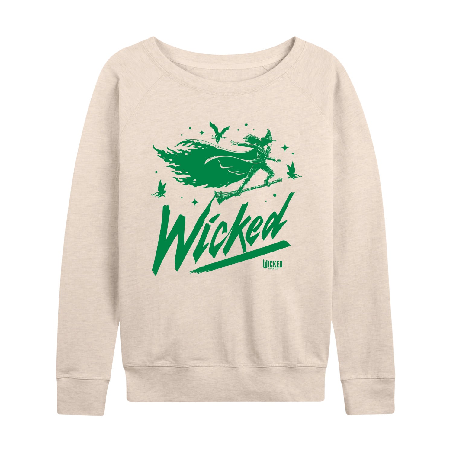 Women's - Wicked - Sketch Elphaba Lightweight French Terry Wide Neck Long Sleeve Graphic Shirt ...