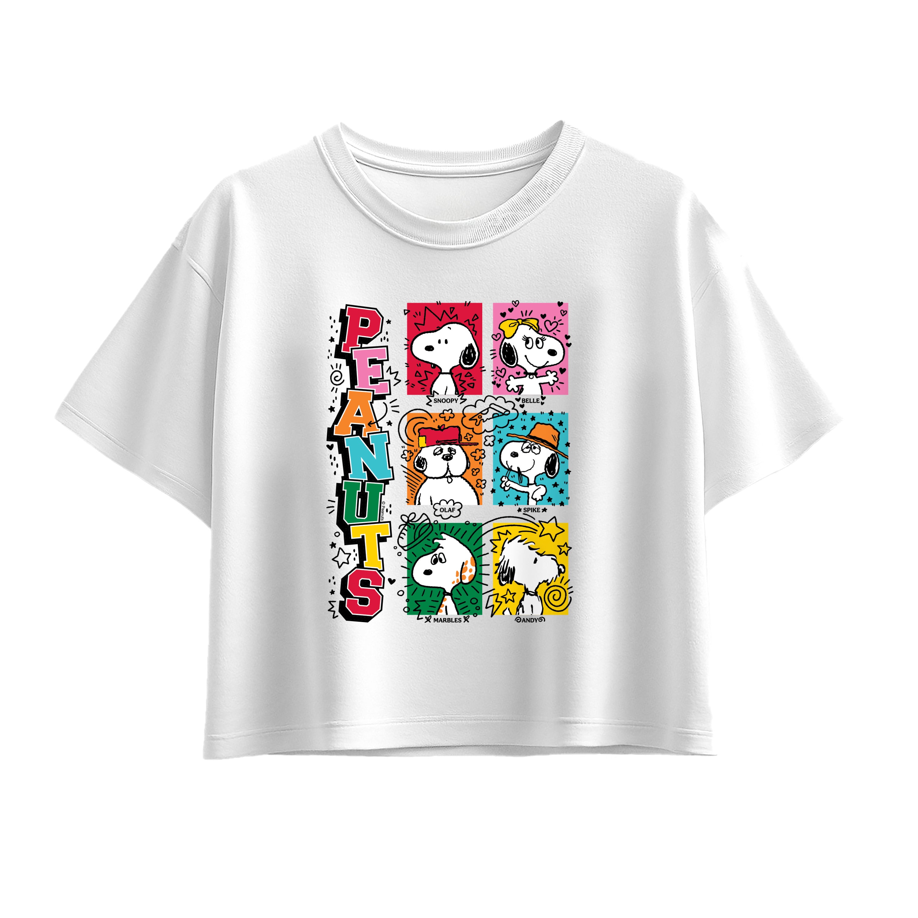 Girls' - Peanuts - Snoopy Siblings Yearbook Short Sleeve Boxy Graphic T ...