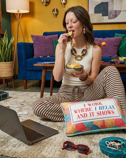 i work where i relax and it shows pillow – Zulily