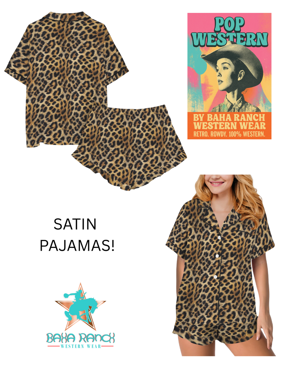 Baha Ranch Retro Pop Western Wild Leopard Satin Pajamas – Zulily
