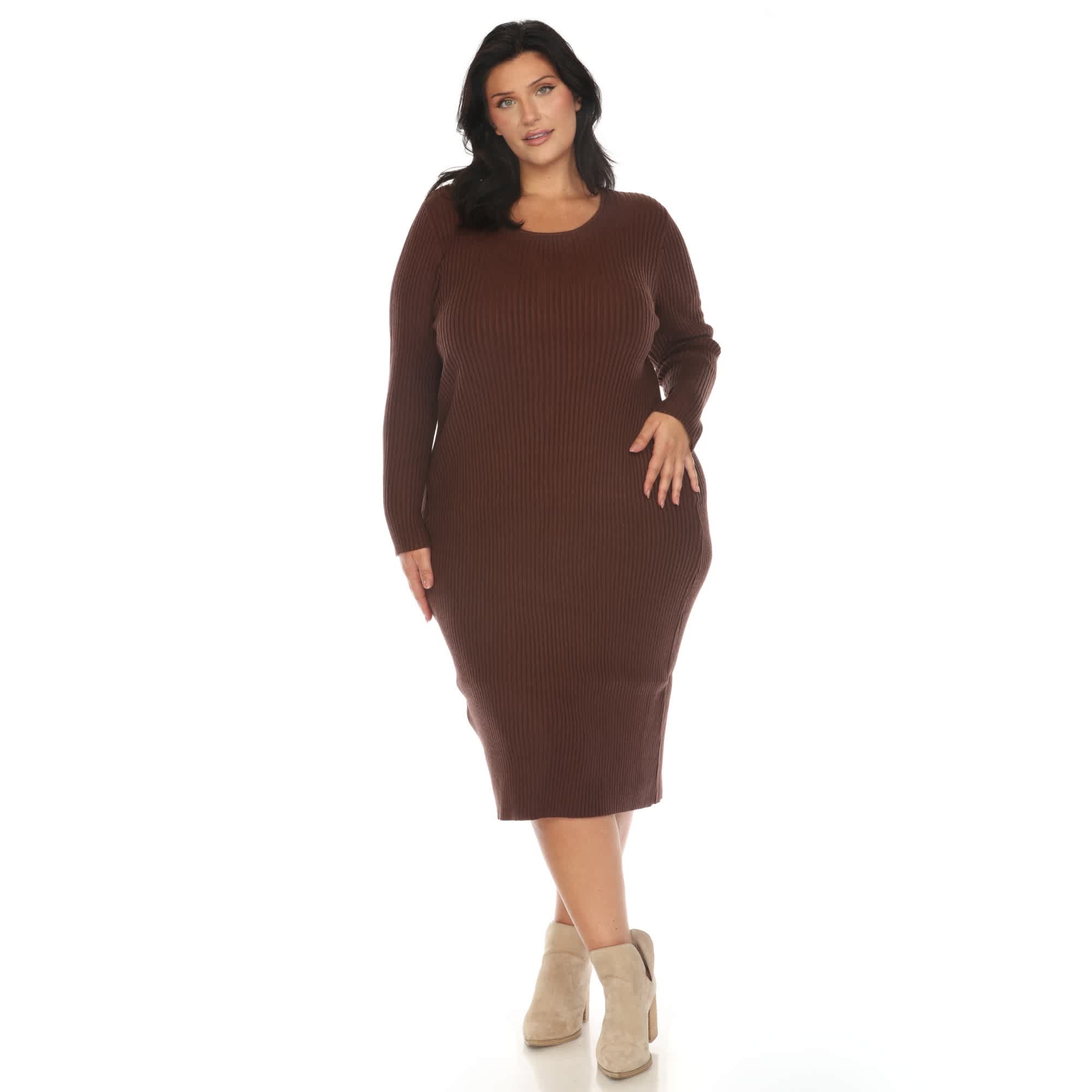 White Mark Women's Plus Size Long Sleeve Rib Midi Sweater Dress – Zulily