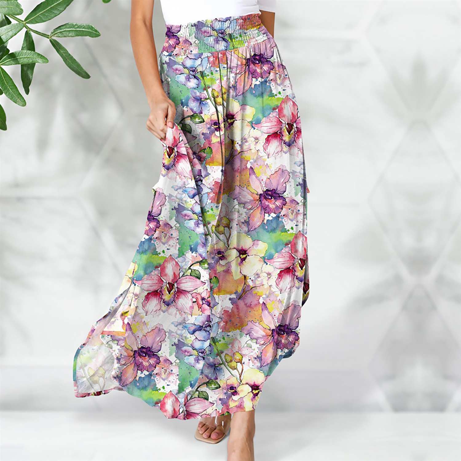 Multi Color Floral Print Smocked Elastic Waist Maxi Skirt – Zulily