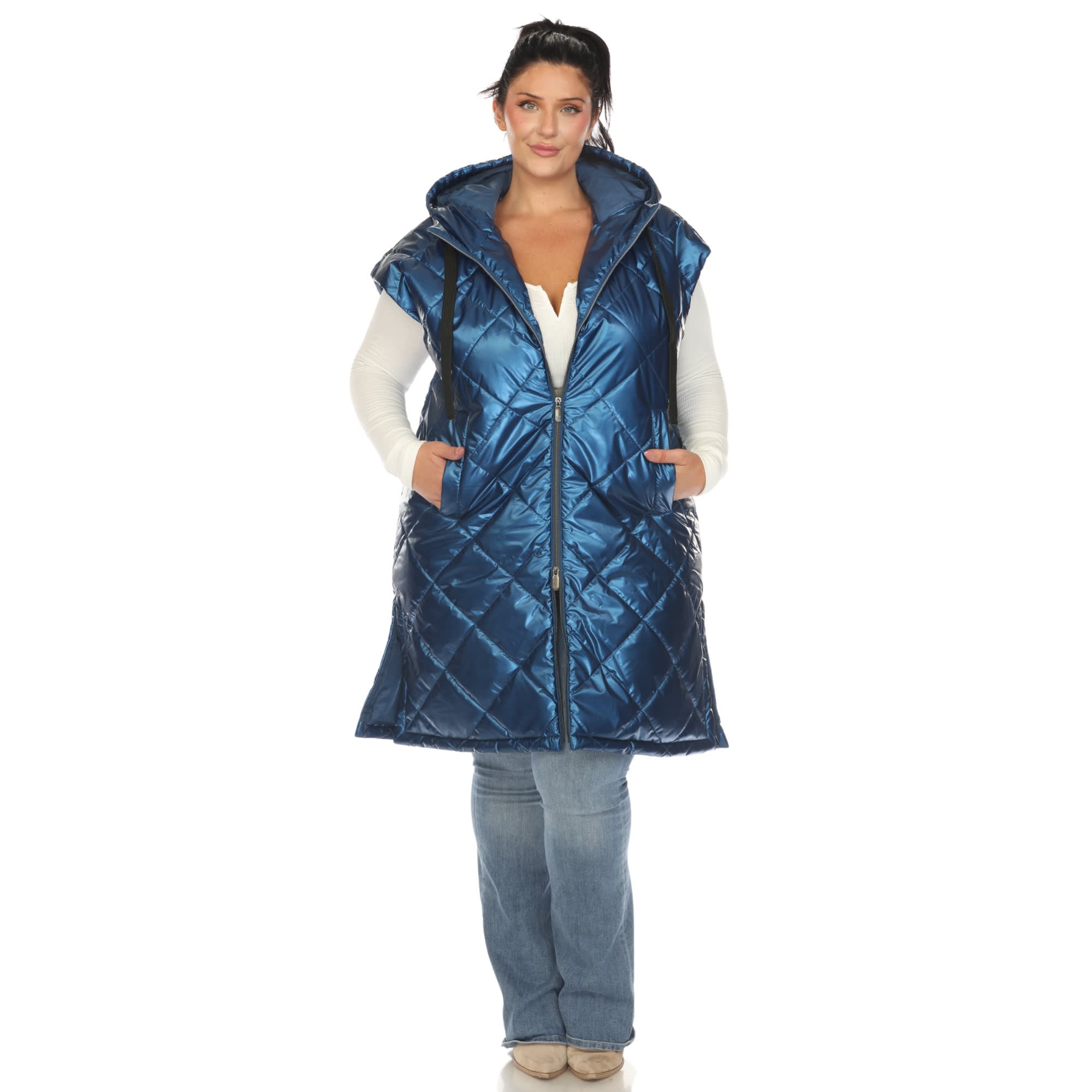White Mark Women's Plus Size Metallic Diamond Puffer Vest – Zulily