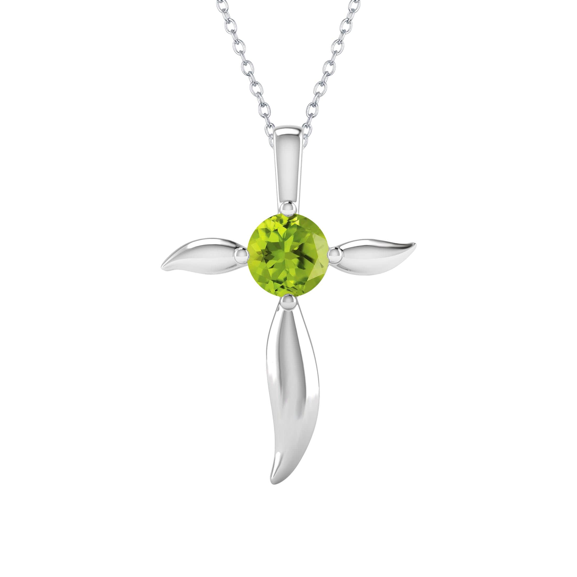 Sterling Silver Round Shape Natural Peridot Cross Pendant with 18" Cab ...