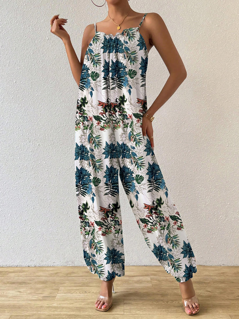 Chic YC Women's Tropical Print Halter Jumpsuit Summer Boho Sleeveless ...