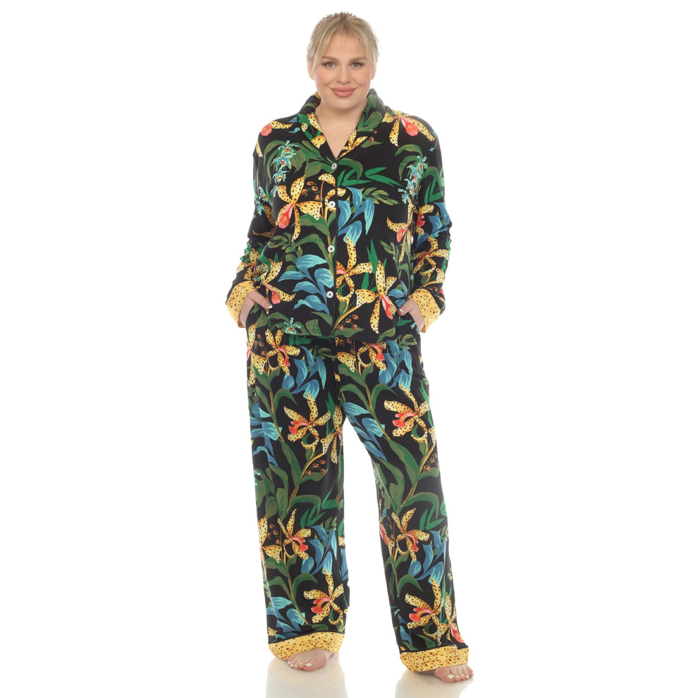 White Mark Women's Plus Size Two Piece Wildflower Print Pajama Set – Zulily