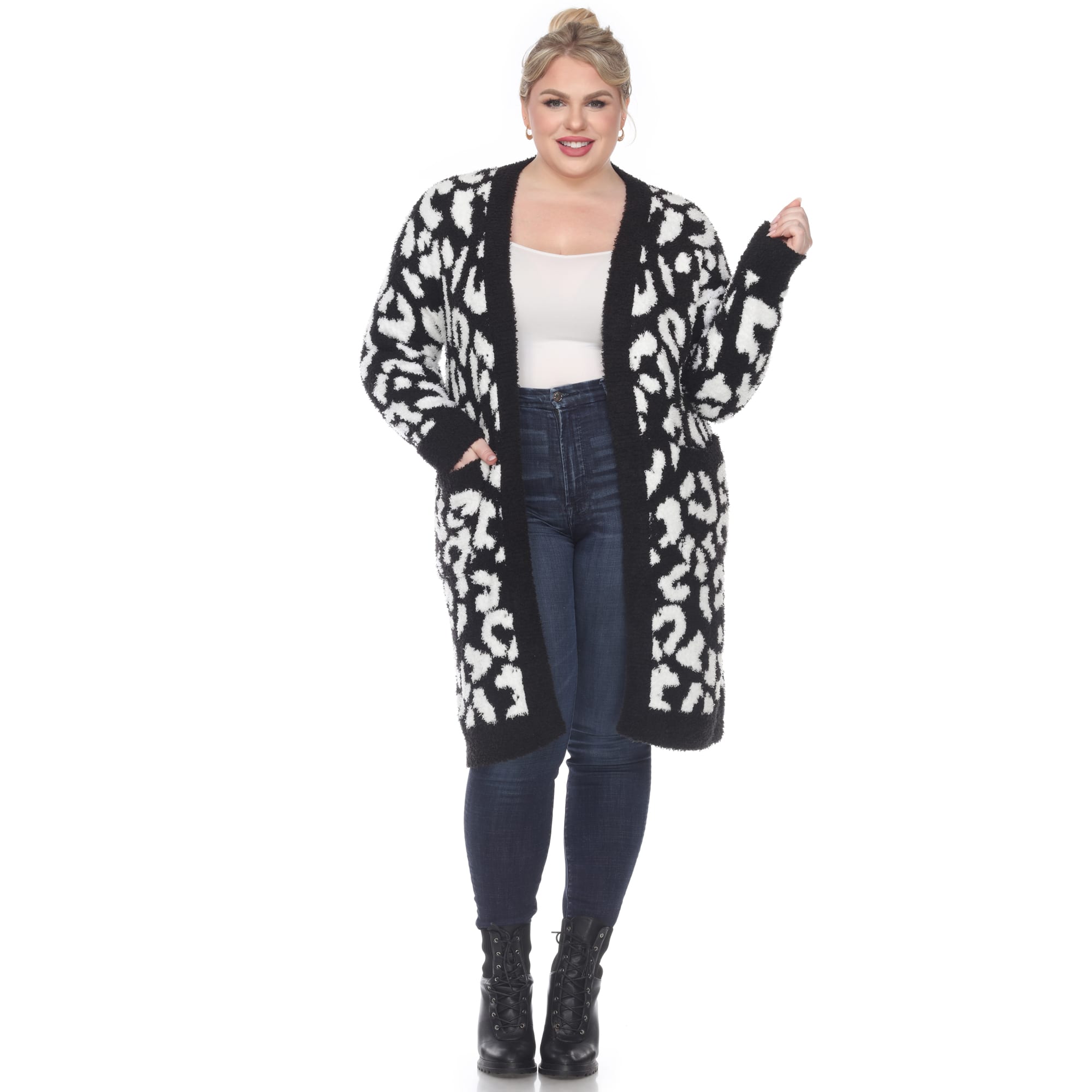 White Mark Women's Plus Size Leopard Print Open Front Sherpa Coat – Zulily