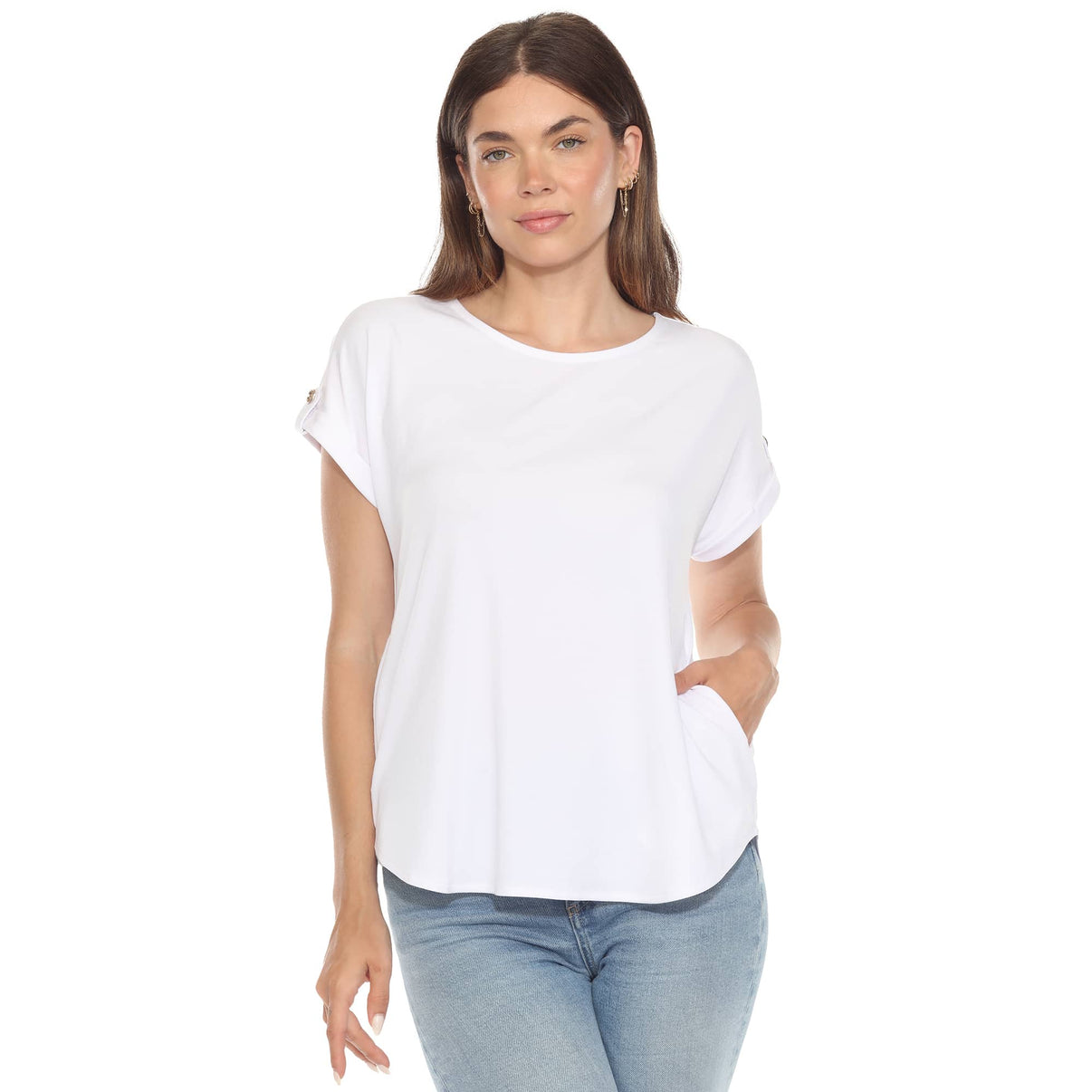 White Mark Women's Folded Short Sleeve Solid Top – Zulily