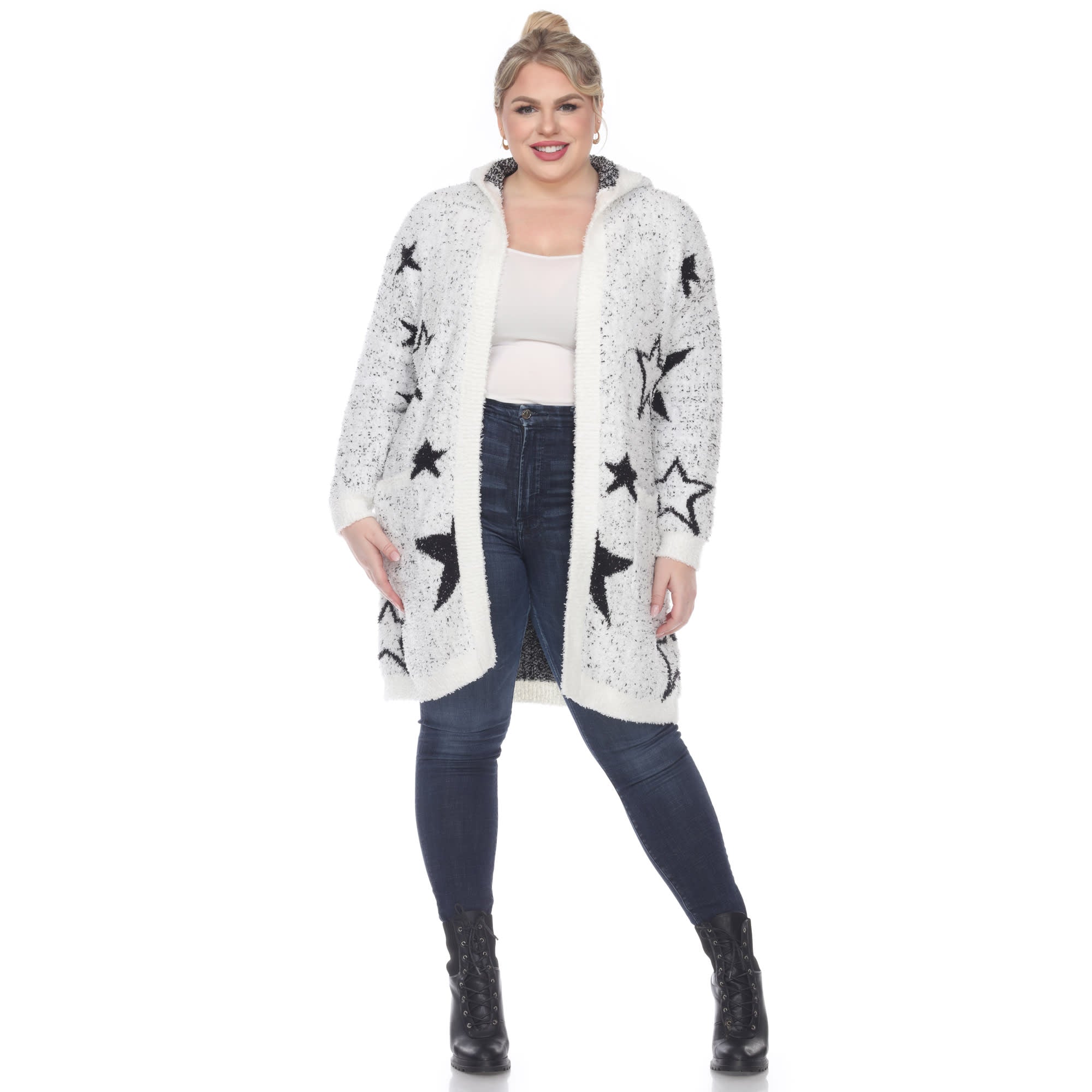 White Mark Women's Plus Hooded Open Front Sherpa Coat – Zulily