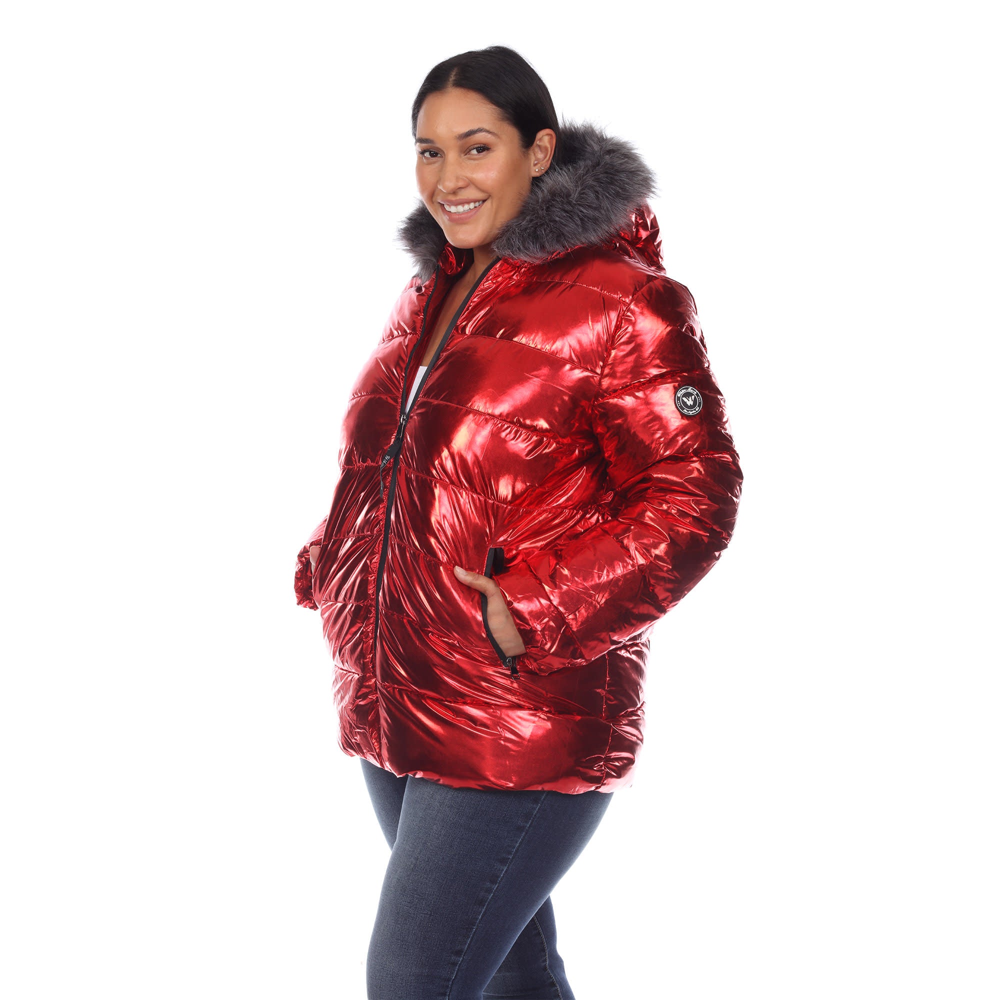 White Mark Women's Plus Size Metallic Puffer Coat with Hoodie – Zulily