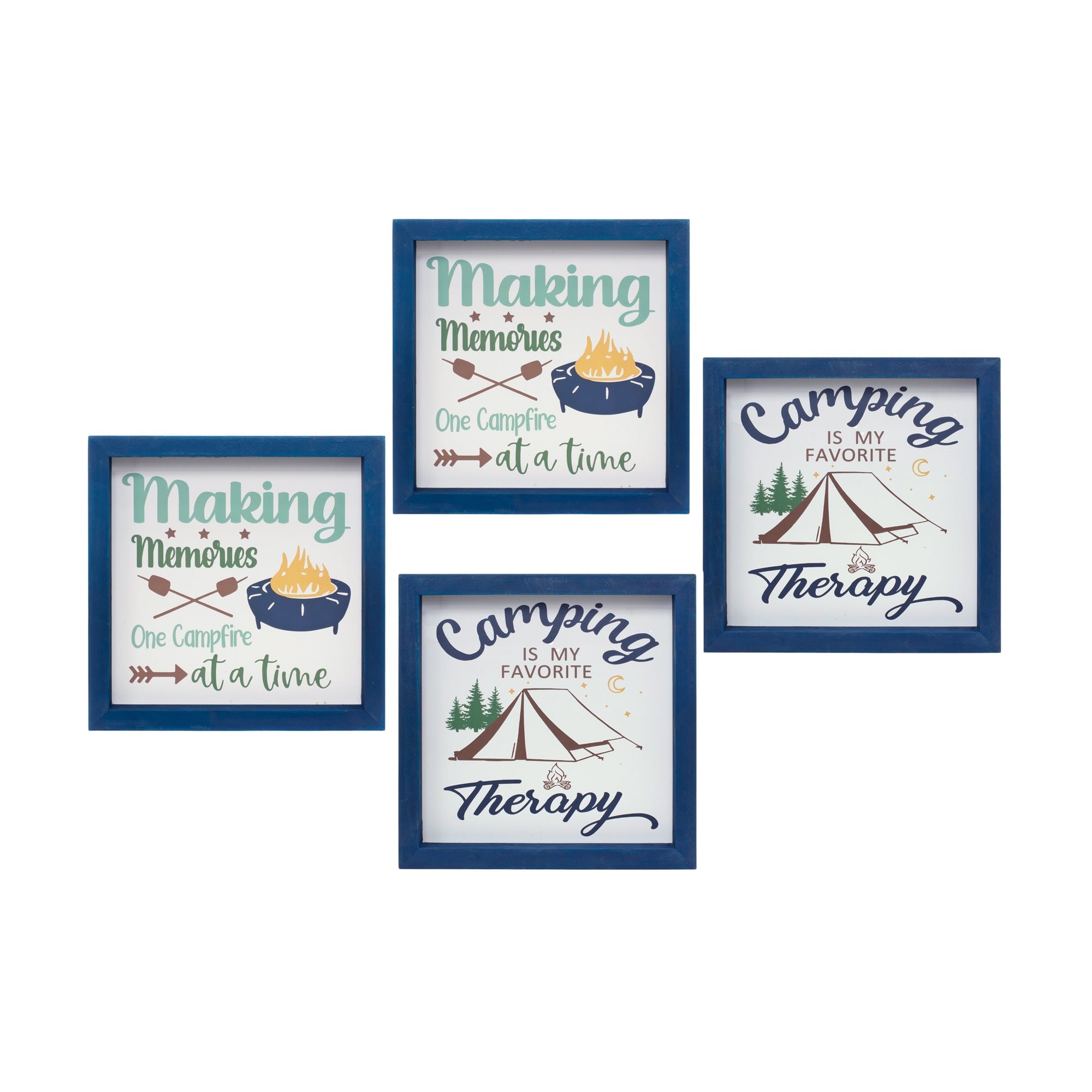 Melrose International Wood Framed Camping Sentiment Sign (Set of 4 ...