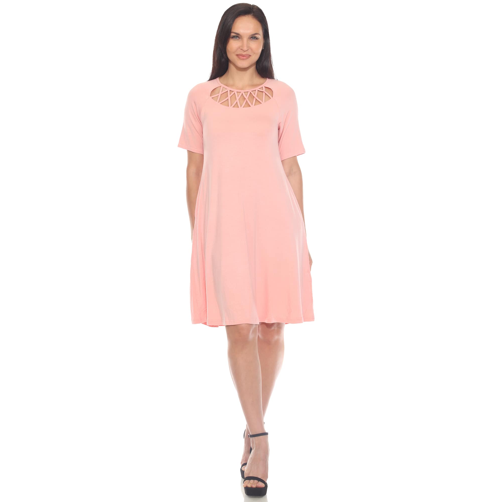 White Mark Women's Short Sleeve Criss-Cross Neck A-Line Dress – Zulily
