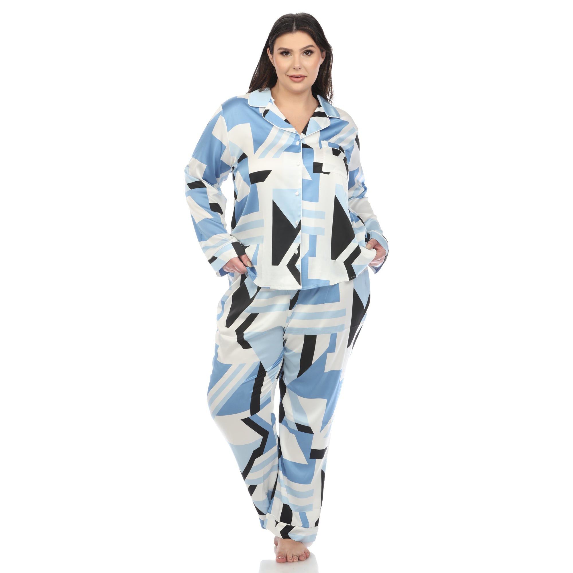White Mark Women's Plus Size Printed Satin Pajama Set – Zulily