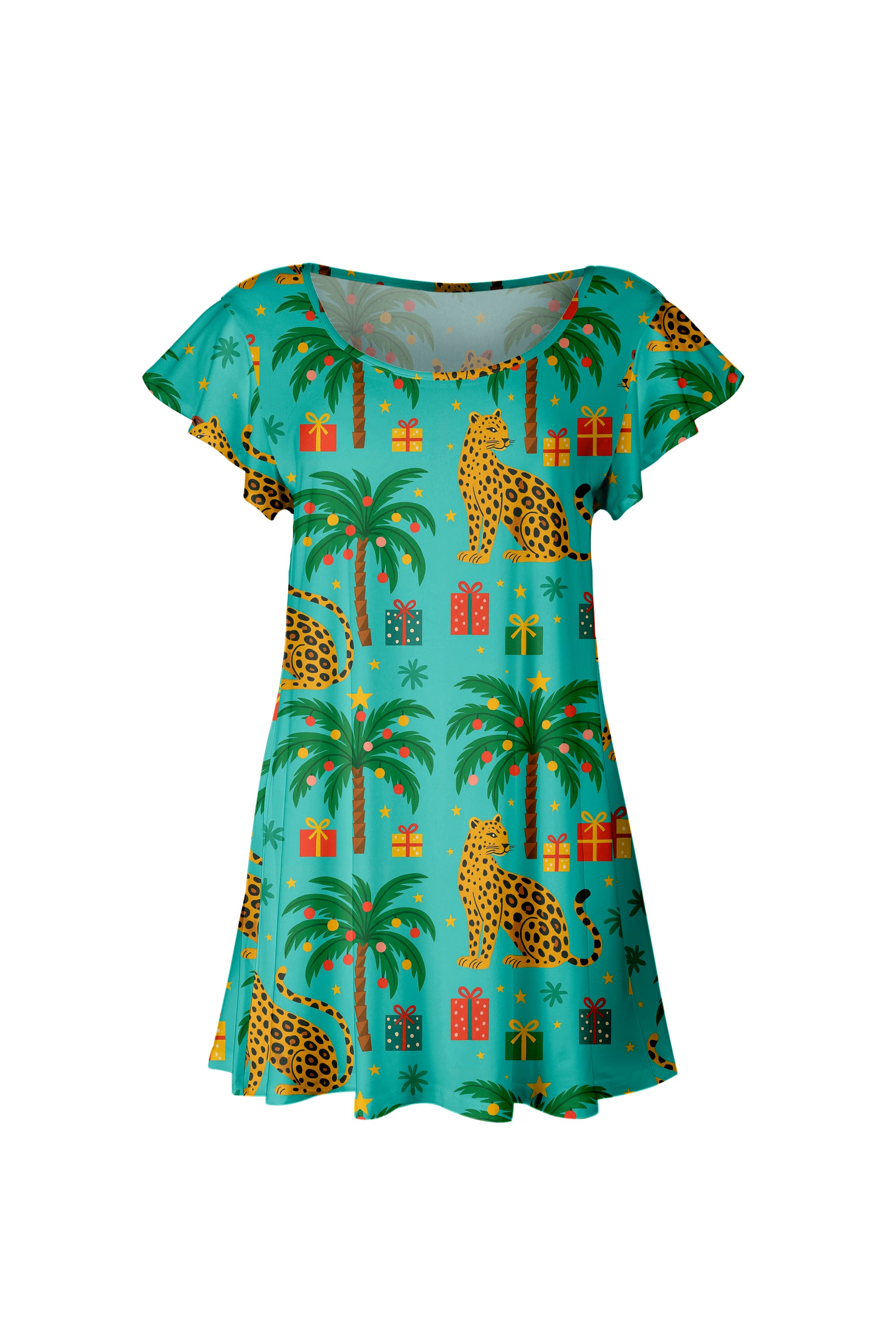 Lily by Firmiana Women’s Short Sleeve Flutter Hem Tunic Top Green Palm – Zulily