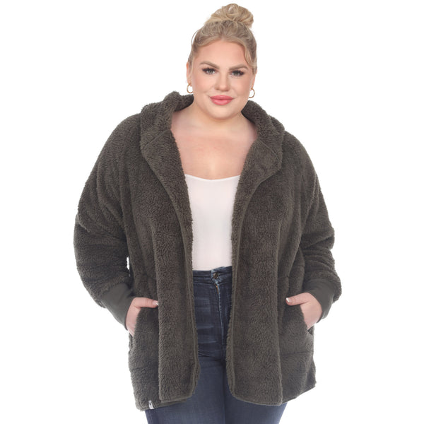 White Mark Women's Plus Size Plush Hooded Cardigan with Pockets – Zulily