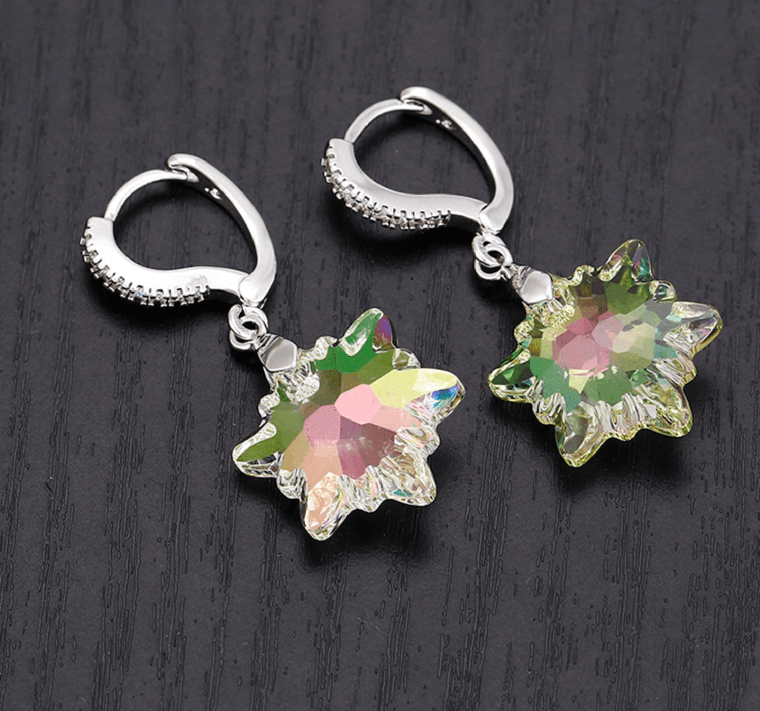 callura Limited Edition Crystal Luminous Green Snowflake Drop Earrings ...