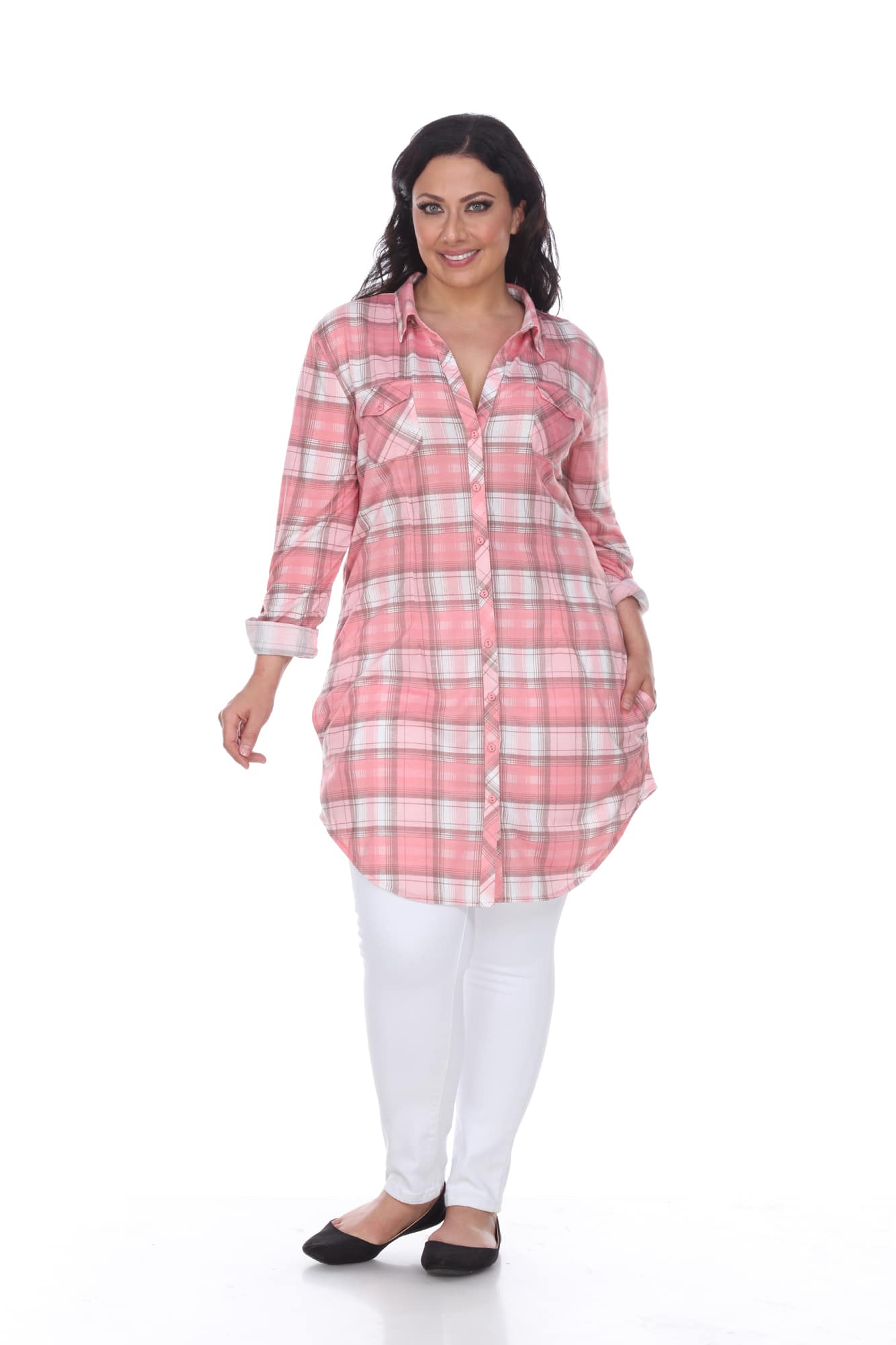 White Mark Women's Plus Size Long-Length Plaid Tunic Top – Zulily