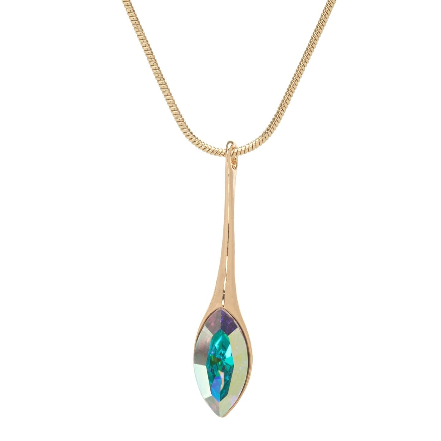 Elegant Long Gold AB Marquis Navette Drop Necklace with Swarovski Crys ...