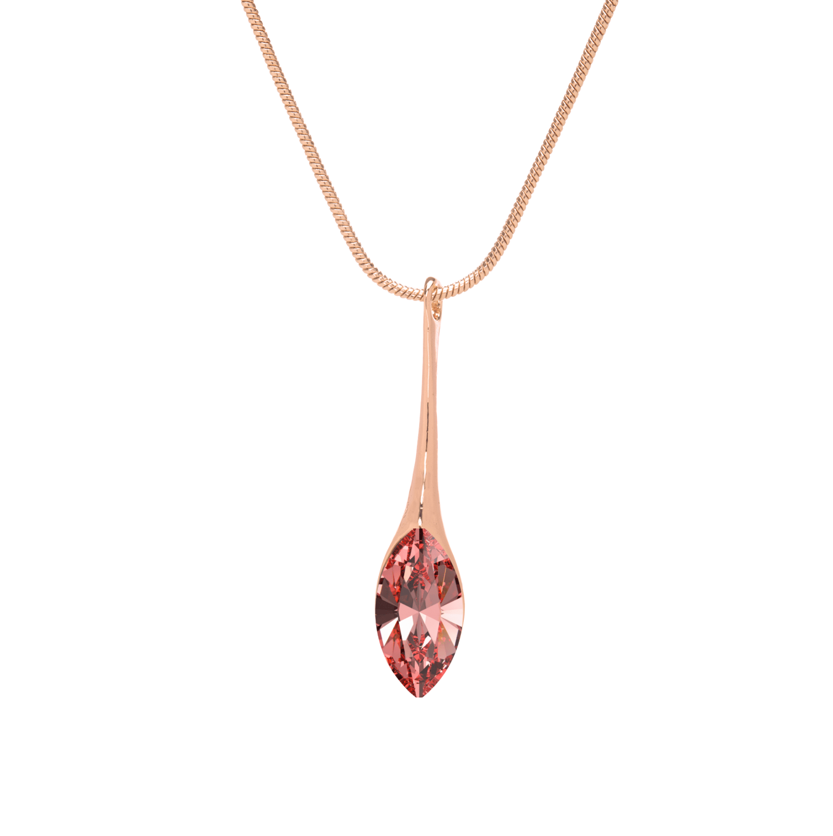 Elegant Long Rose Peach Marquis Navette Drop Necklace with Swarovski C ...