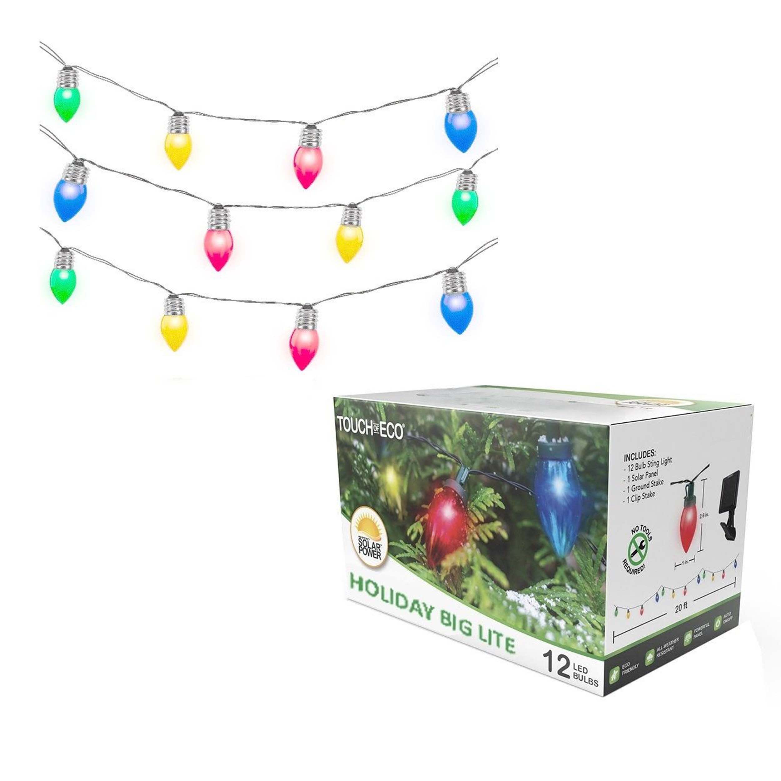 Touch Of ECO Solar Powered Holiday Big Lite 12 LED Multi Color String ...