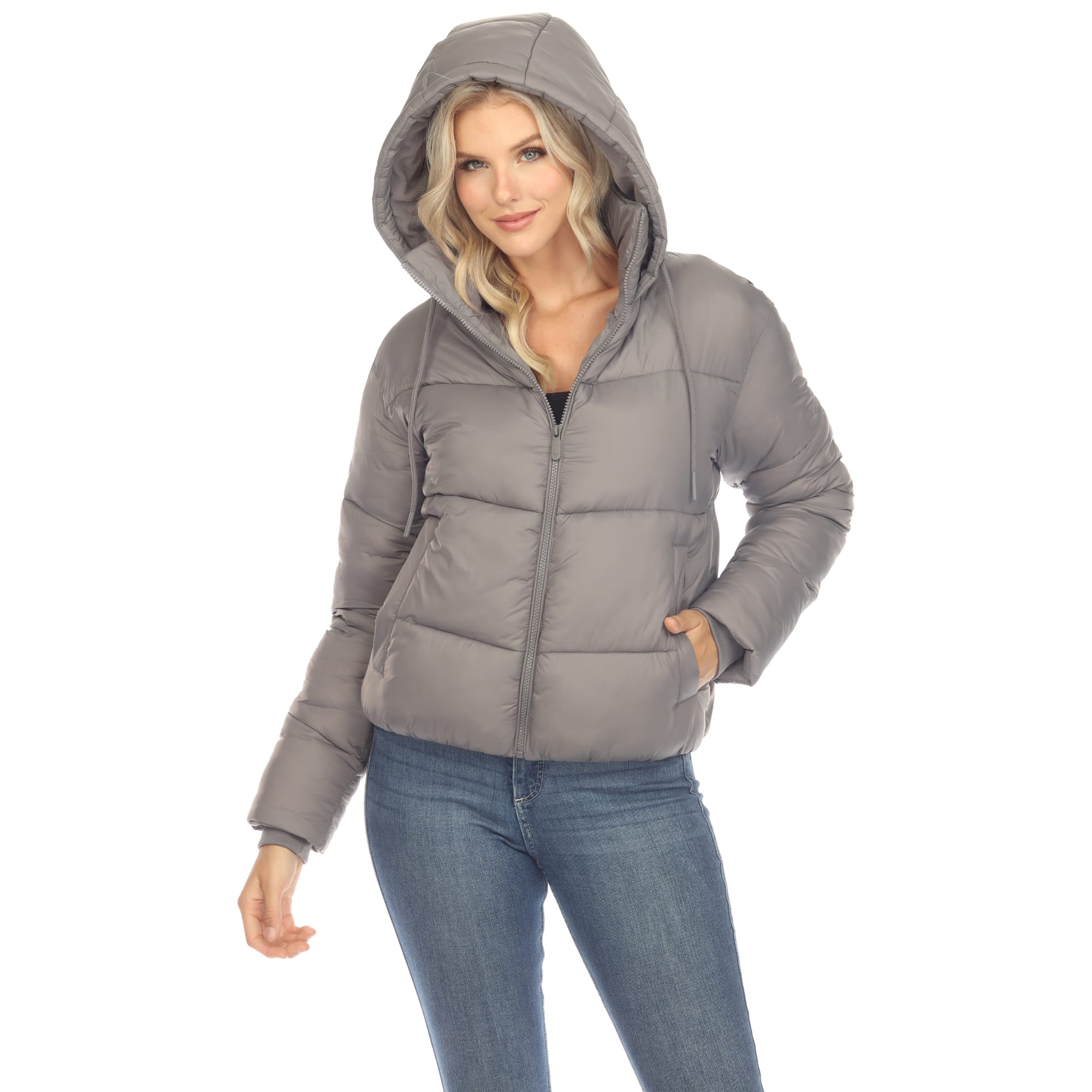 White Mark Women's Full Front Zip Hooded Bomber Puffer Jacket – Zulily