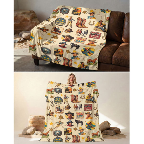 Baha Ranch Vintage Cowboy Collage Ultra-Soft Micro Fleece Blanket 60 ...