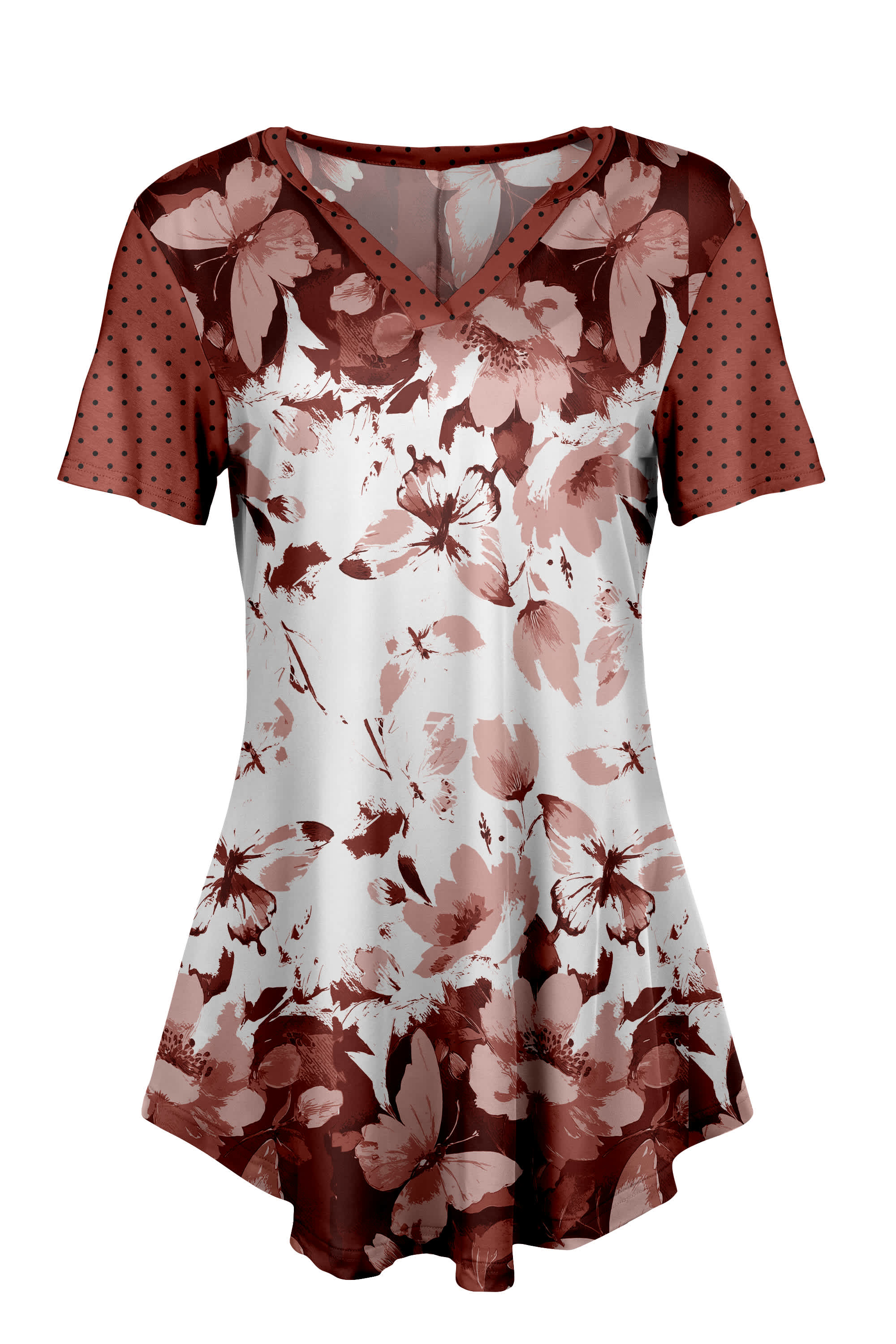 Lily by Firmiana Women's Short Sleeve Notch Neck Tunic Rust and White – Zulily