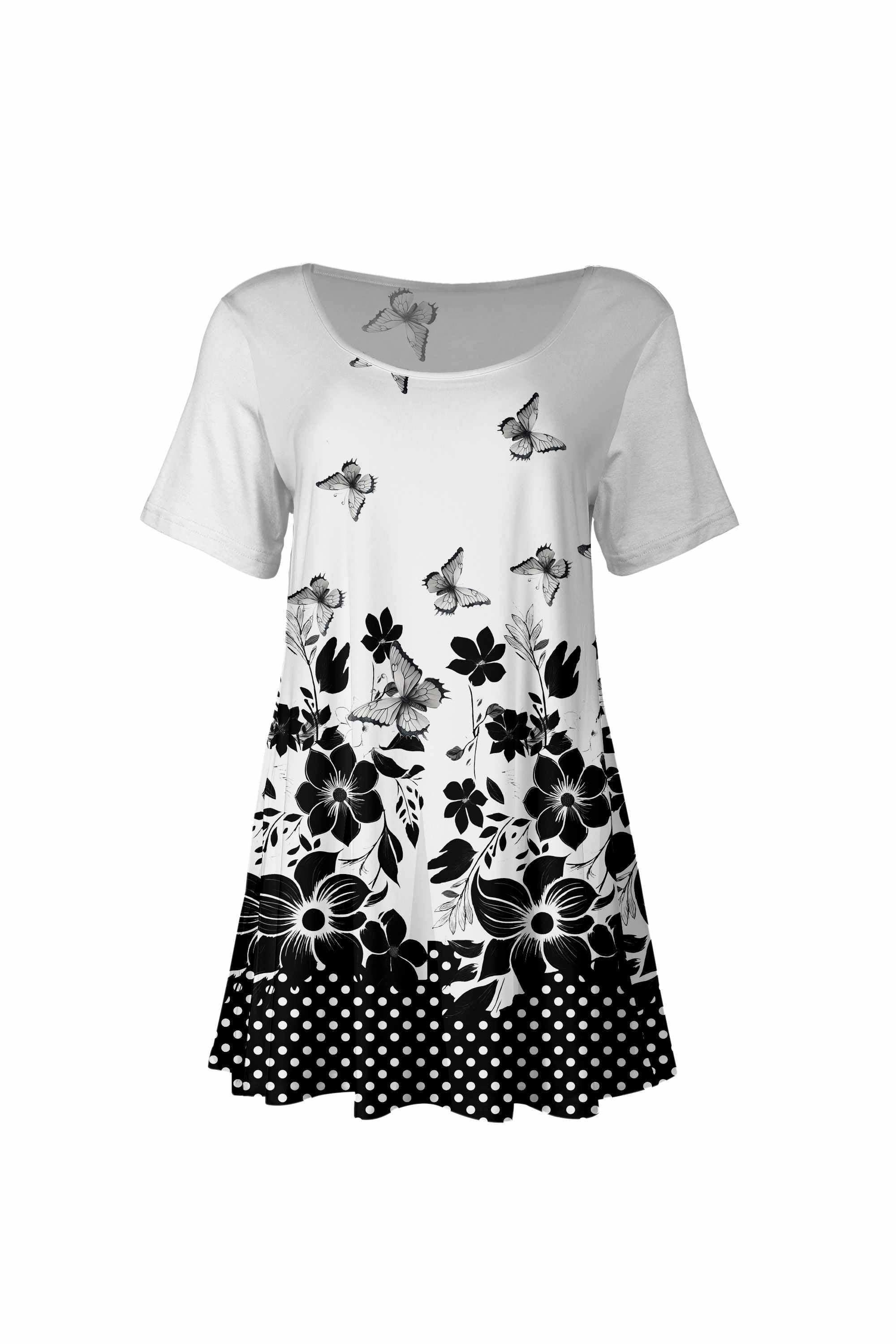 Lily by Firmiana Women's Short Sleeve Round Neck Tunic White & Black F – Zulily