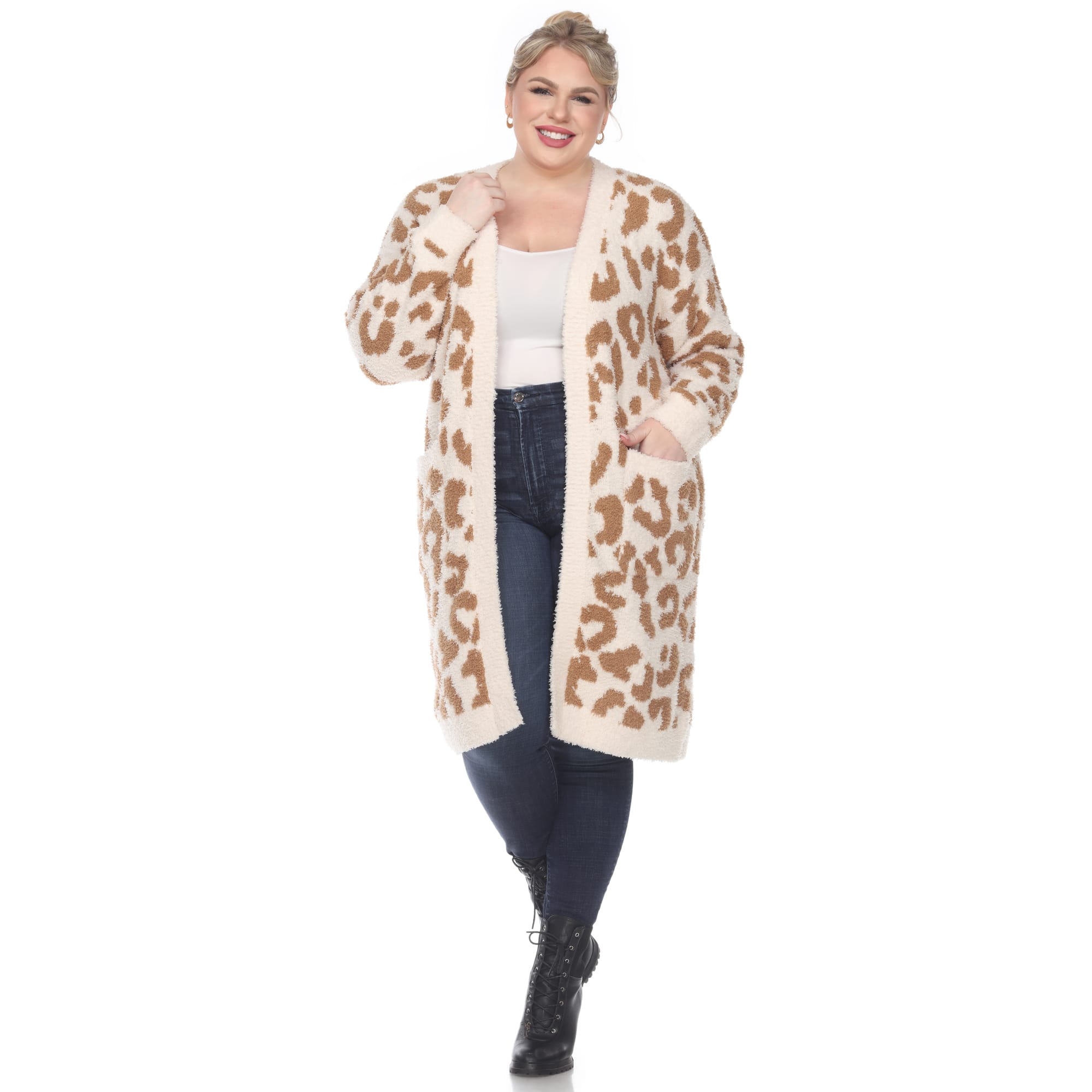 White Mark Women's Plus Size Leopard Print Open Front Sherpa Coat – Zulily