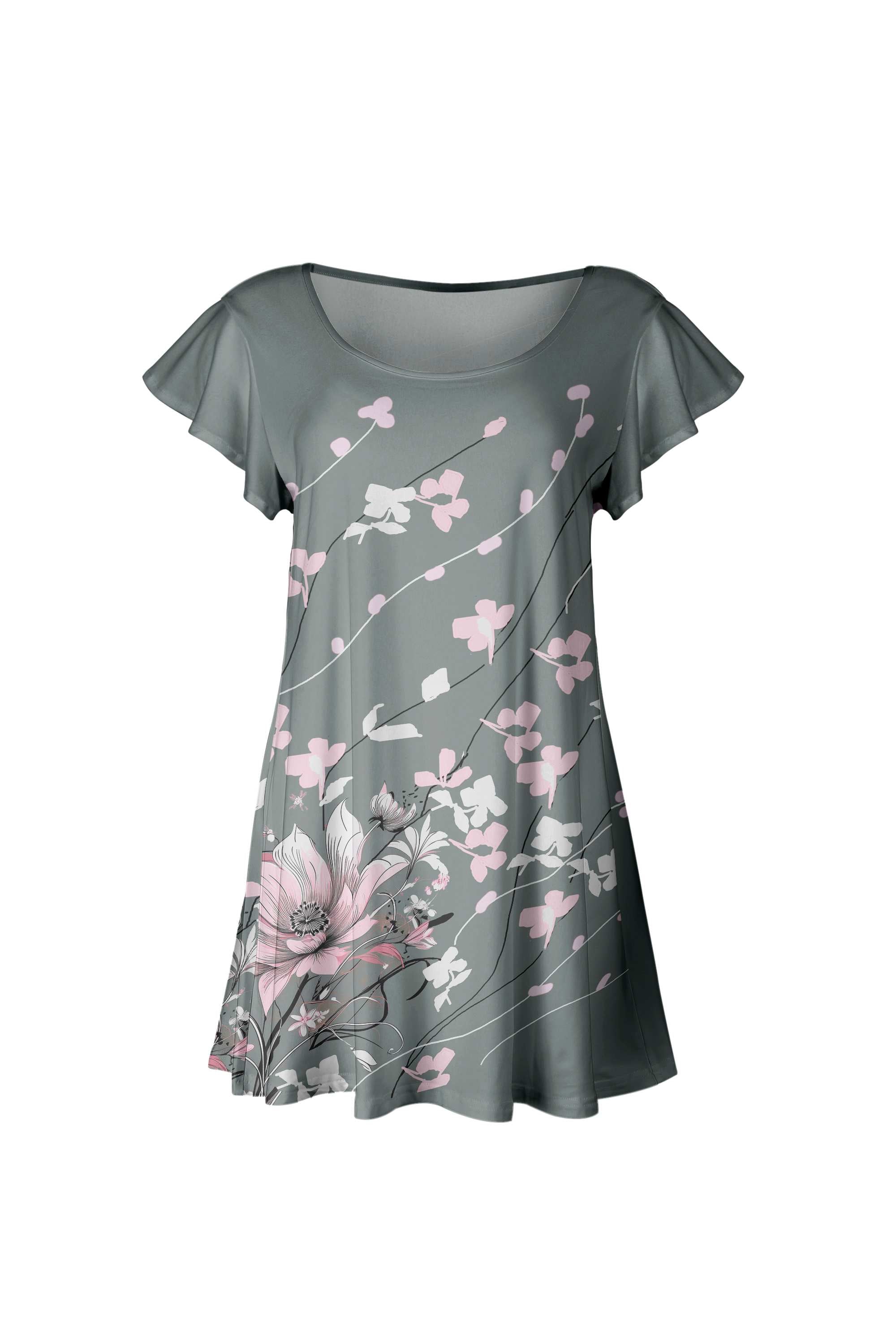 Lily by Firmiana Women’s Short Sleeve Flutter Hem Tunic Top Gray & Whi ...