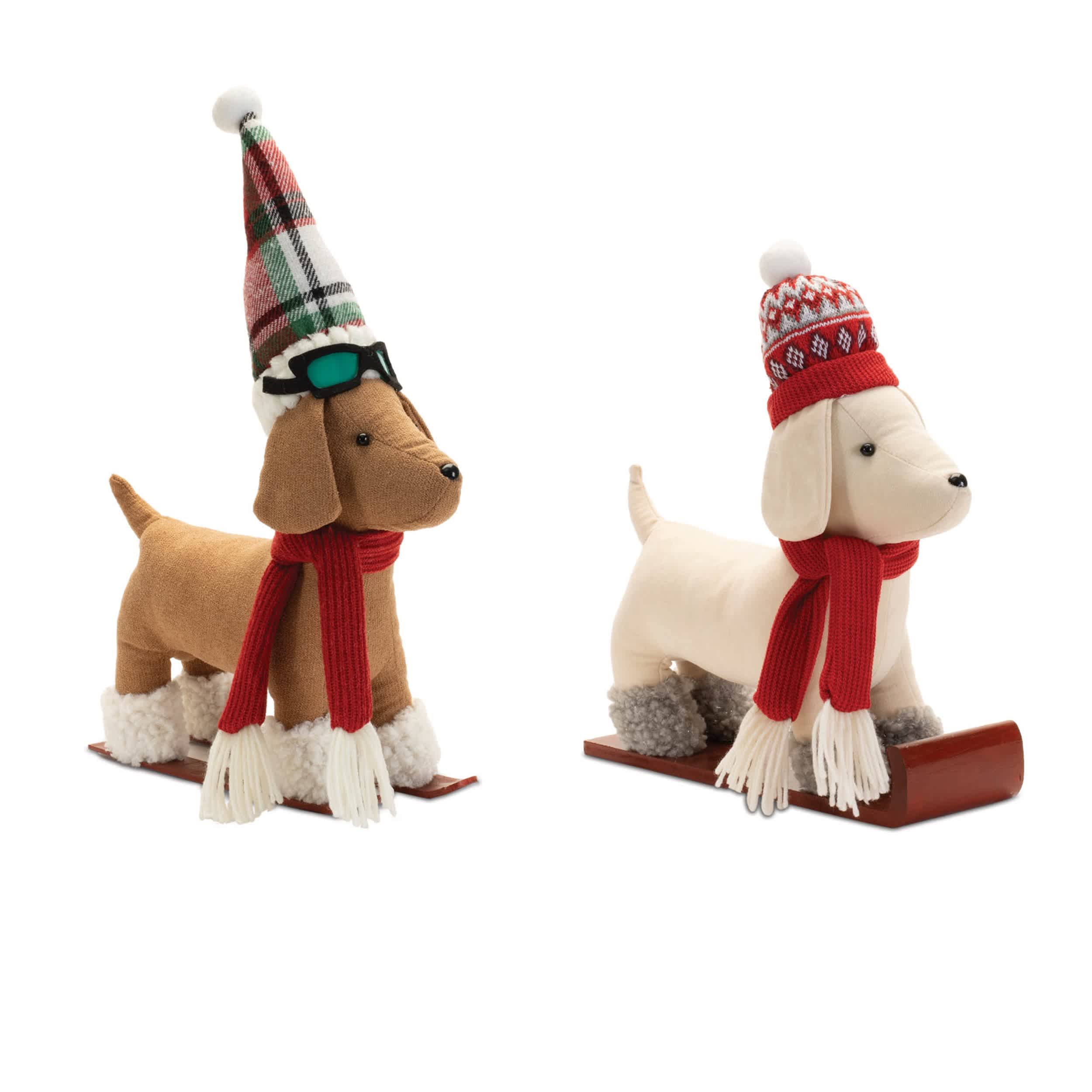 Melrose International Plush Dog Character on Sled and Skis (Set of 2 ...