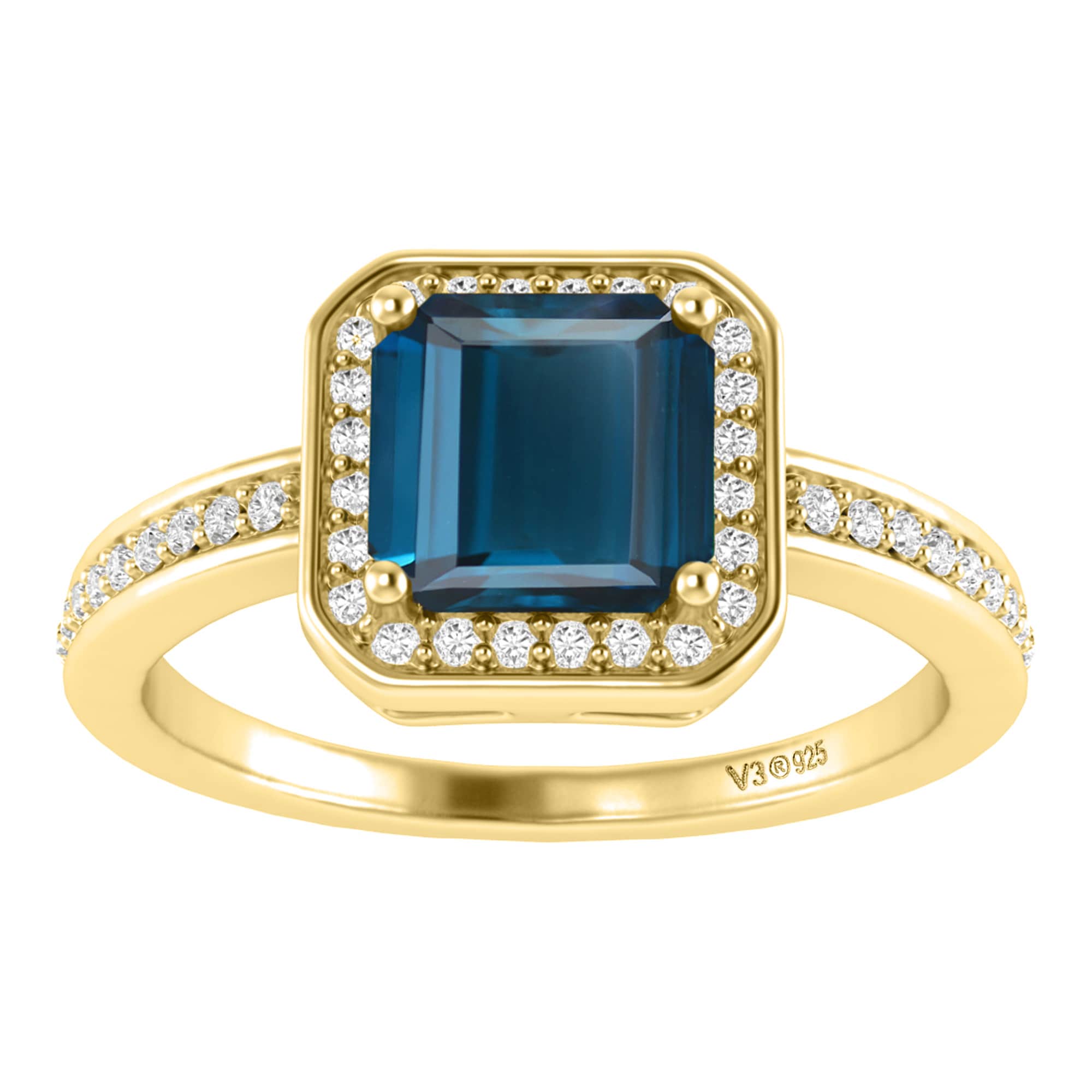 V3 Jewelry 18KT Gold Over Sterling Silver 1.60CT Genuine London Blue T ...