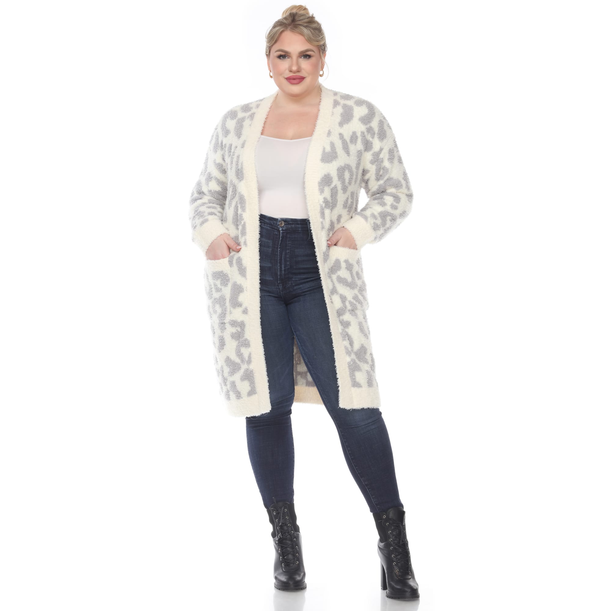 White Mark Women's Plus Size Leopard Print Open Front Sherpa Coat – Zulily